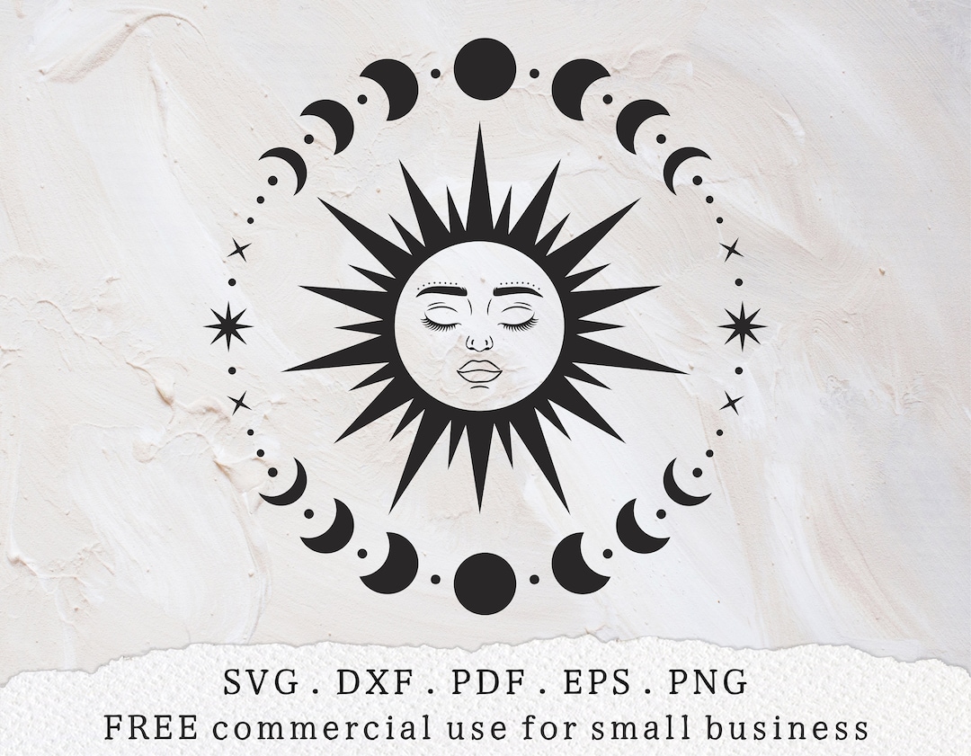 Celestial Sun and Moon Svg, Moon Phases Svg, Vintage Sun Svg, Crescent ...