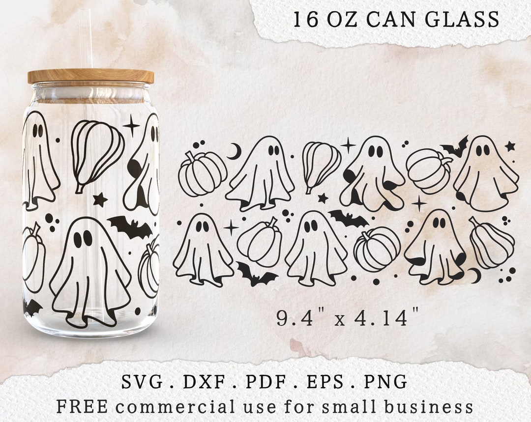 Halloween Ghost Can Glass Wrap Svg, Pumpkin Svg, Scary Bat Svg, Libbey ...