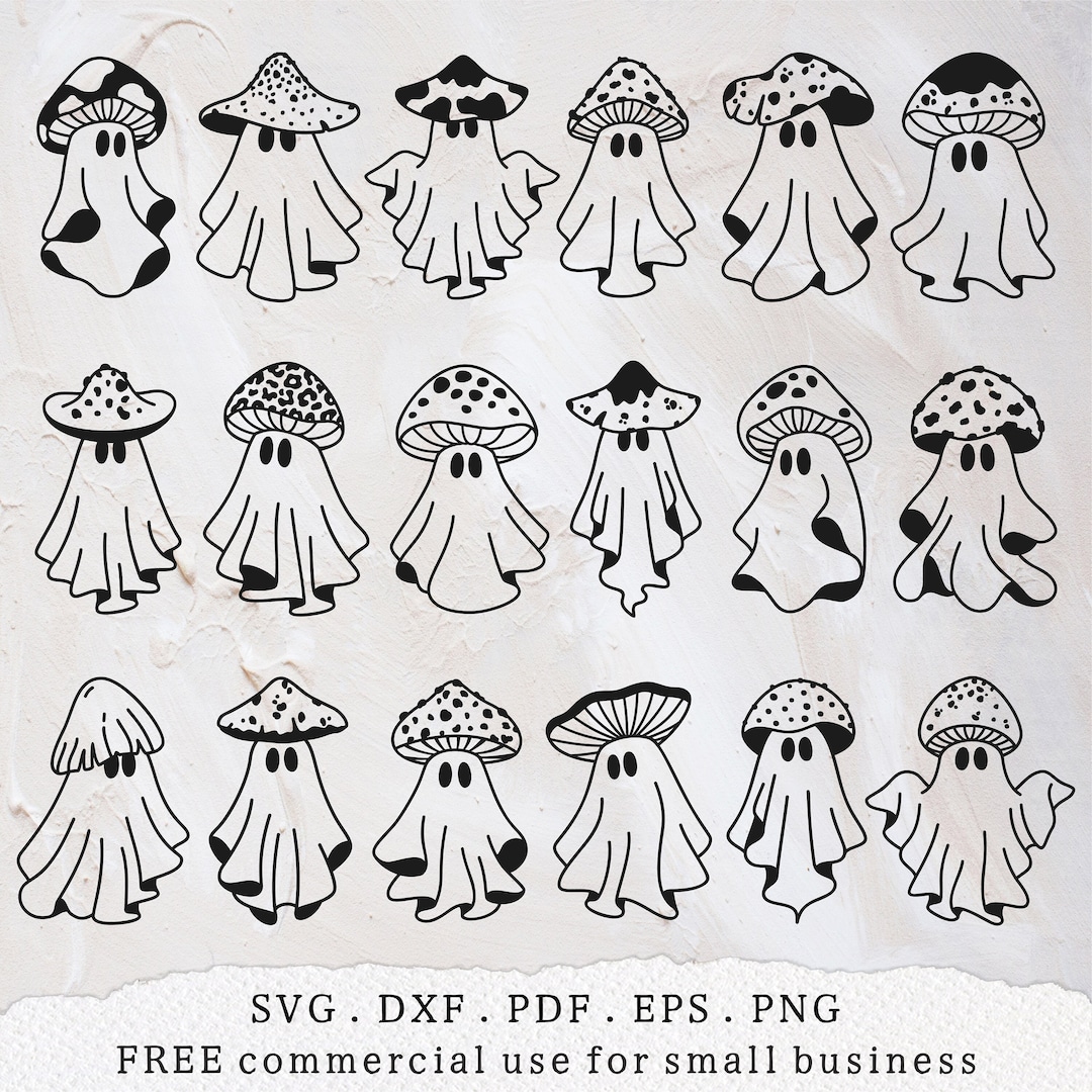 Mushroom Ghost Bundle Svg, Magic Amanita Mushroom Svg, Spooky Season ...