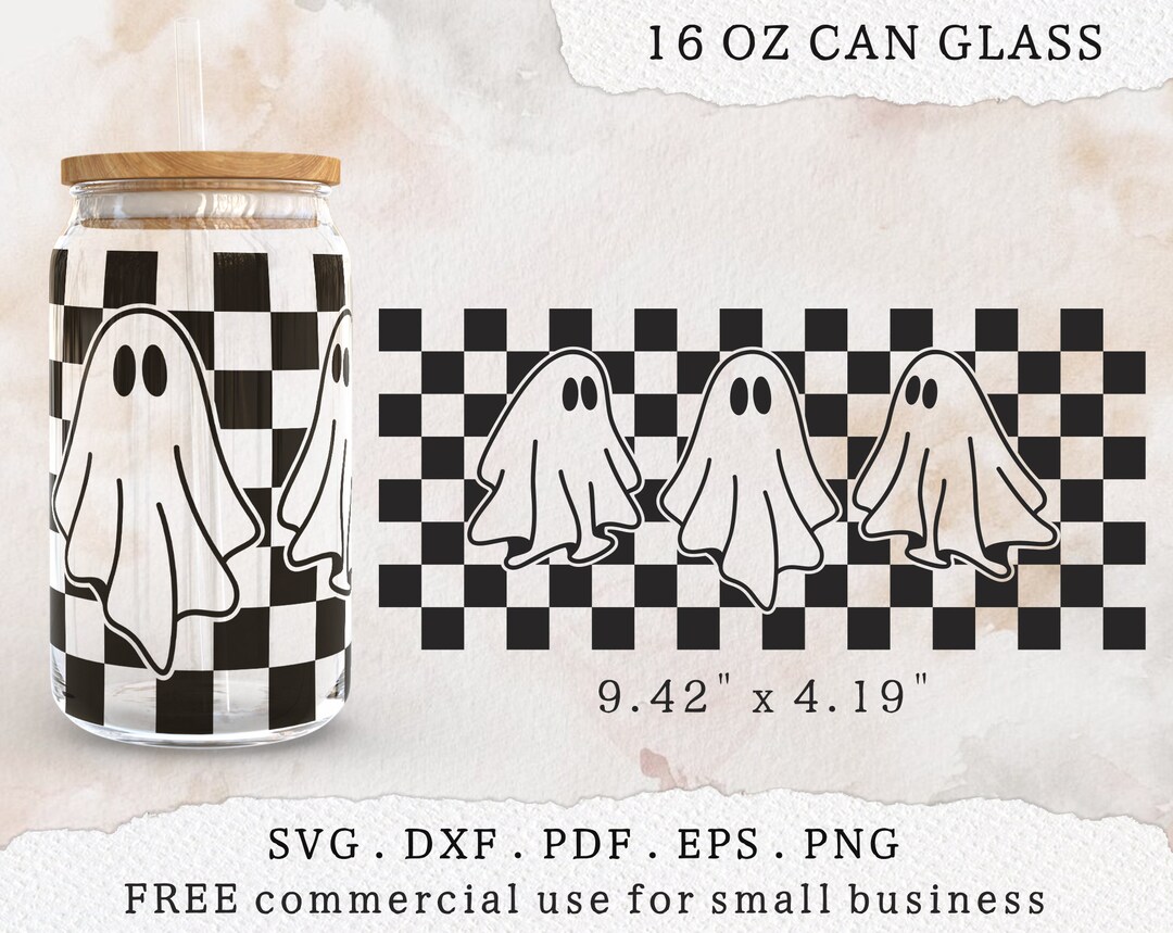 Checkered Pattern With Ghosts Svg, Libbey Glass Wrap 16 Oz Svg, Spooky ...