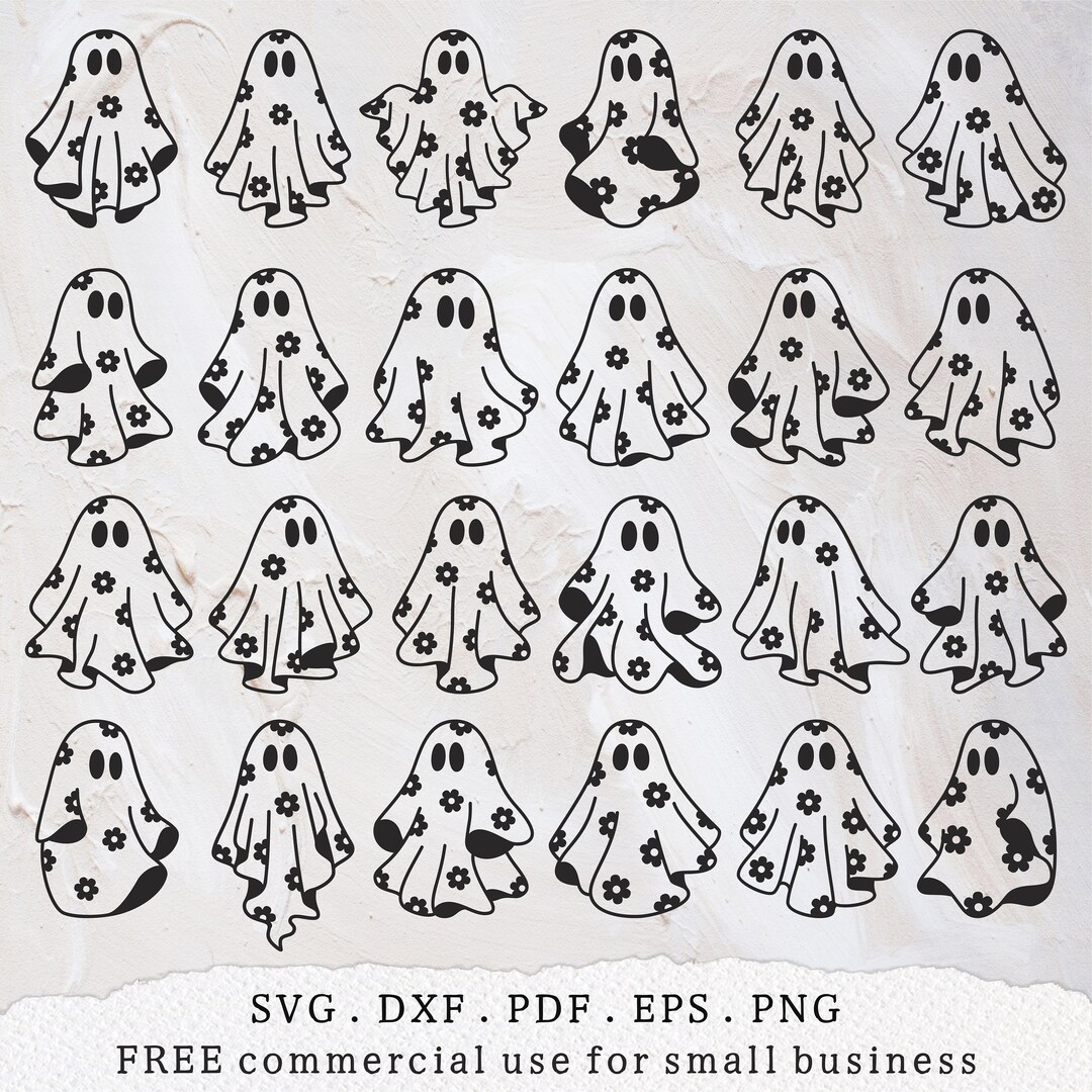 Floral Ghost Bundle Svg Daisy Ghost Outline Svg, Spooky Season Svg ...