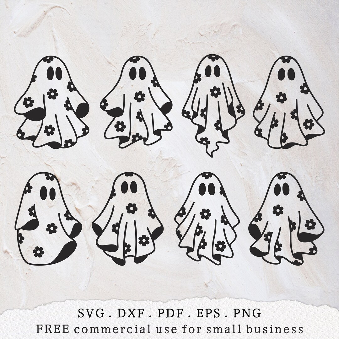 Floral Ghost Bundle Svg Daisy Ghost Outline Svg, Spooky Season Svg ...