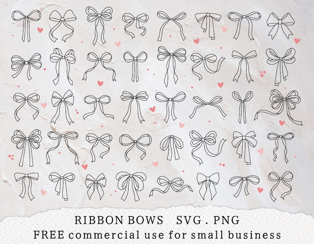 Ribbon Bows Outline Svg, Coquette Bows Svg, Retro Wavy Bows Svg, Hand ...