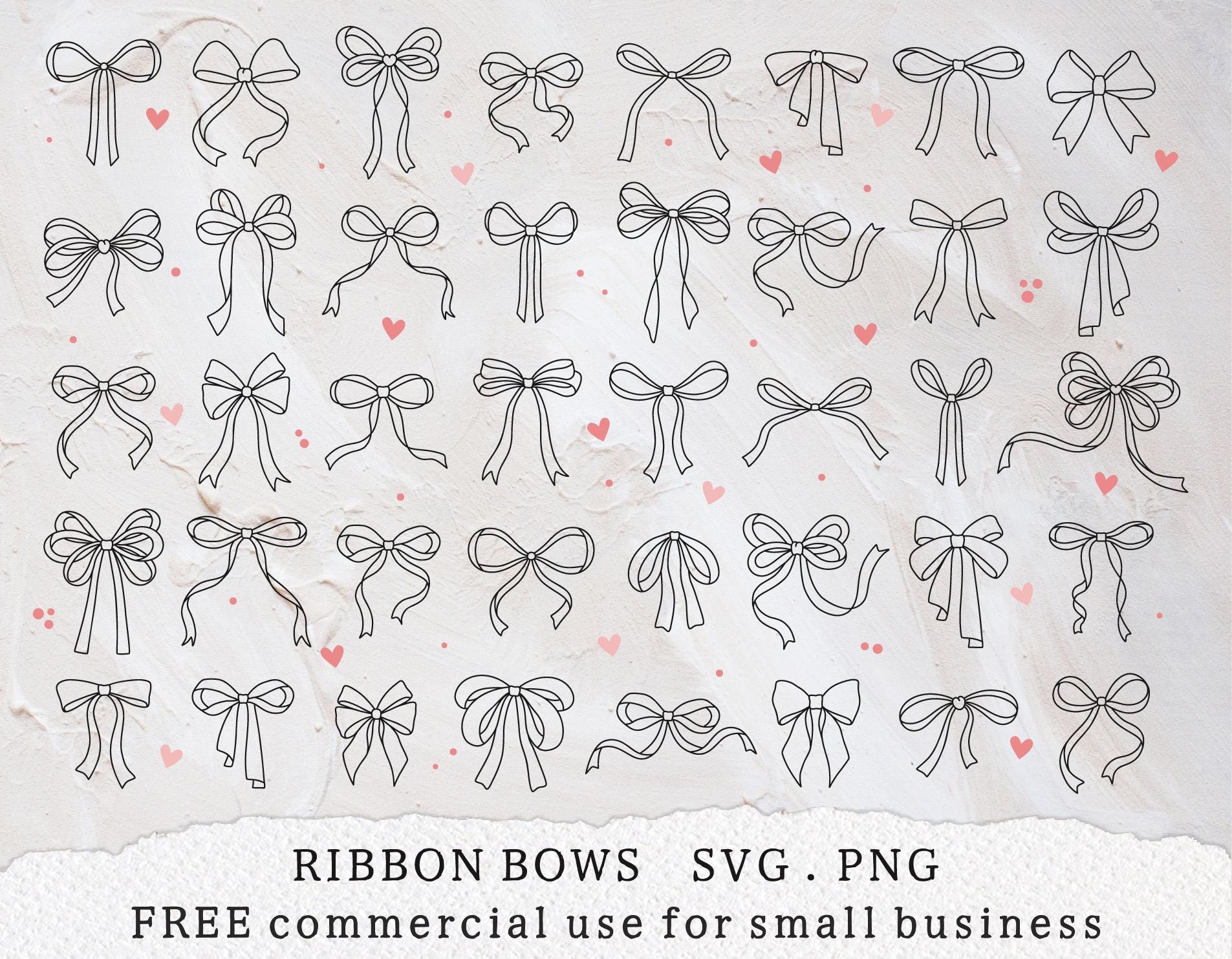 Ribbon Bows Outline Svg, Coquette Bows Svg, Retro Wavy Bows Svg, Hand ...