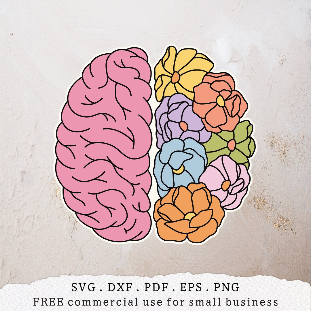Floral Brain Svg, Mental Health Stickers Svg, Therapy Svg, Be Kind to ...