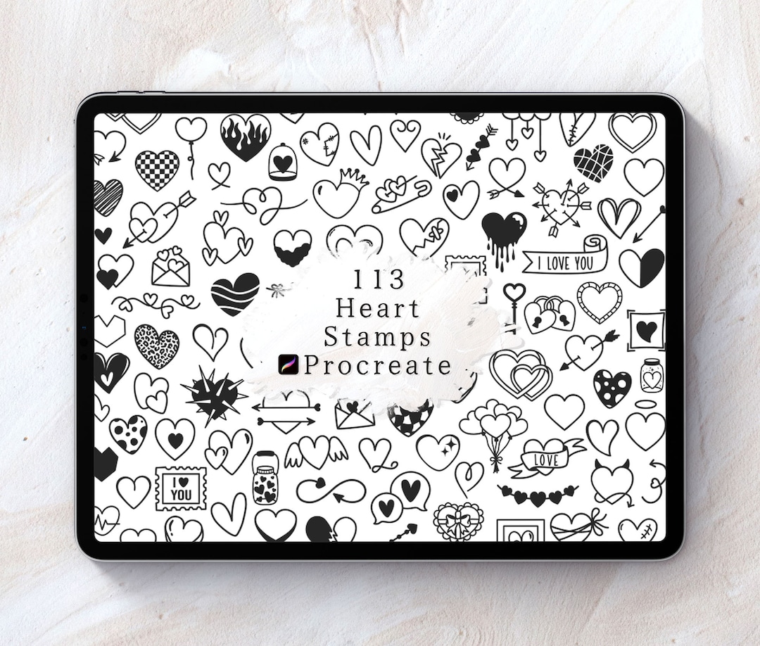 Procreate Heart Stamps, Doodle Heart Brushes, Procreate Tattoo Brushes ...