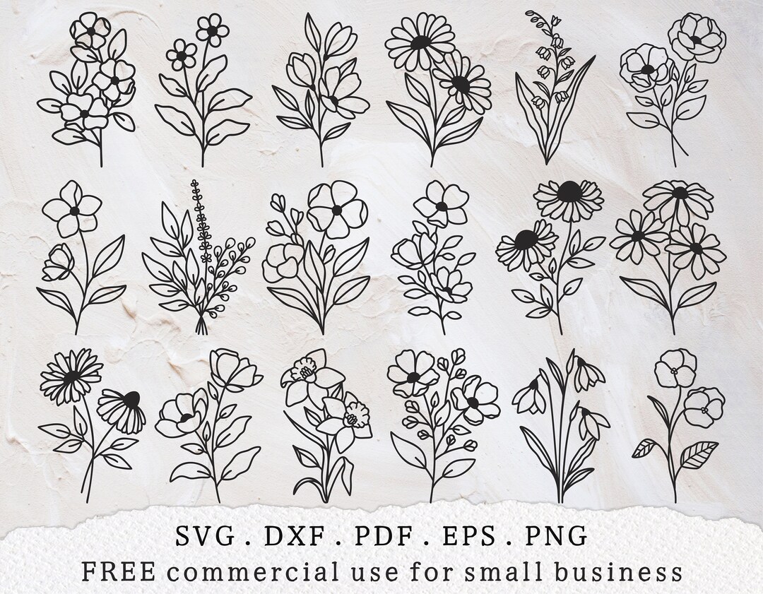 Wildflower Svg Bundle, Daisy Flower Clipart, Botanical Svg, Floral Line ...