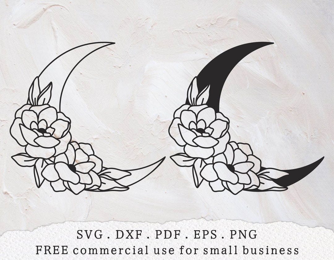 Floral Moon Svg Moon With Flowers Svg Boho Celestial Svg - Etsy