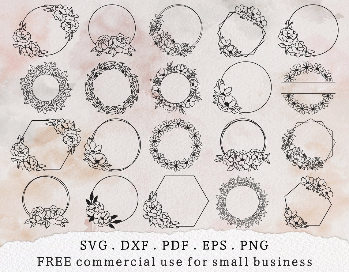 Floral Frame Bundle Svg Floral Wreath Svg Floral Monogram - Etsy