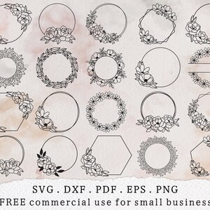 Floral Frame Bundle Svg Floral Wreath Svg Floral Monogram - Etsy