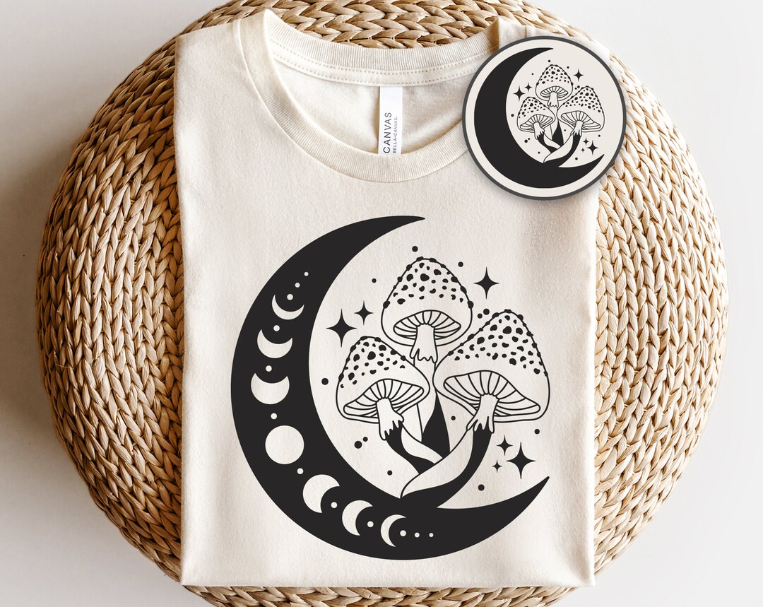 Moon With Magic Mushroom Svg, Moon Phase Svg, Mystical Mushroom Svg ...