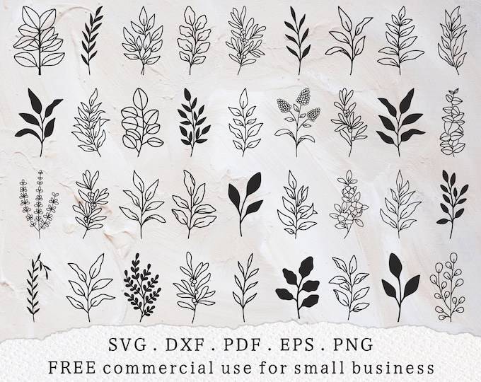 Set of 12 Dainty Floral Svg, Dainty Leaf Svg, Minimalist Flower Svg ...