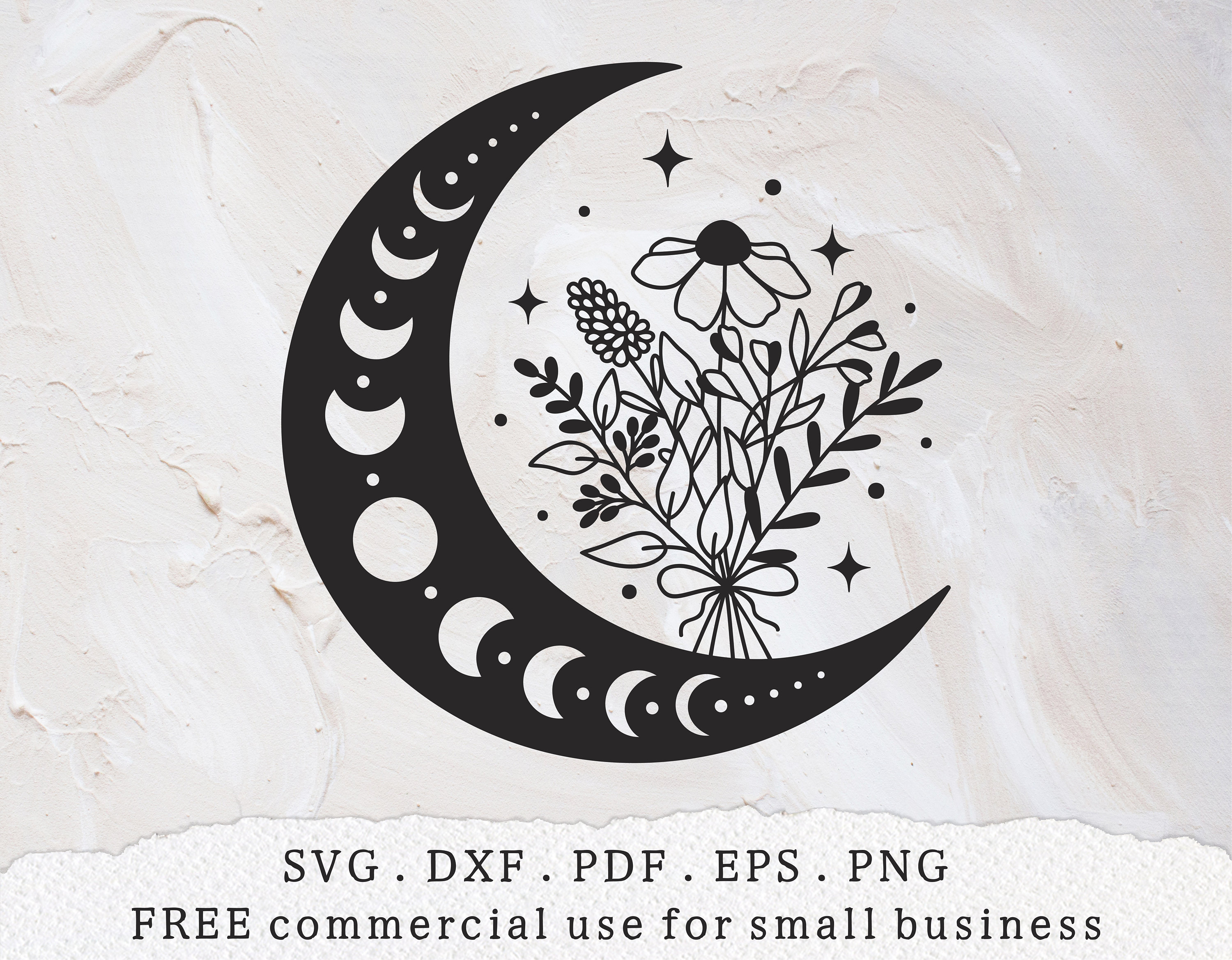 Floral Moon Svg, Moon Phase Svg, Moon With Flowers Svg, Boho Celestial ...