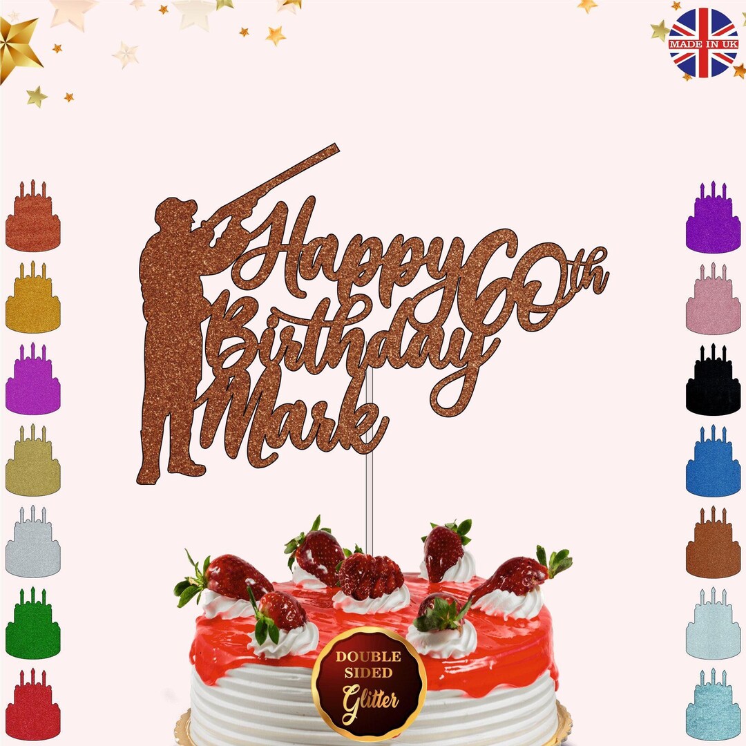 Shooting Personalised Custom Glitter Happy Birthday Cake Topper Hunter ...