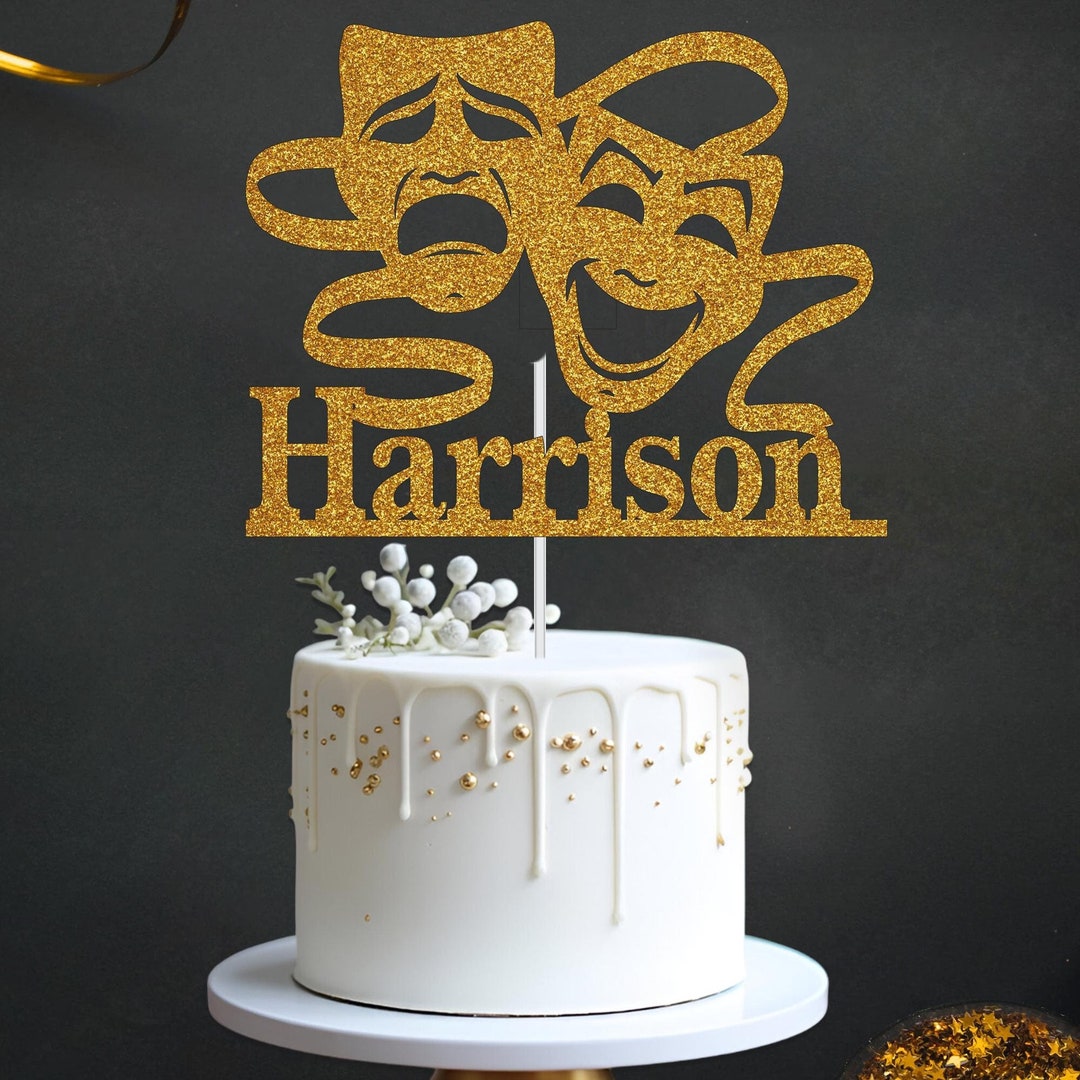 Personalised Comedy Tragedy Shaped Cake Topper Glitter Cake Topper Any ...
