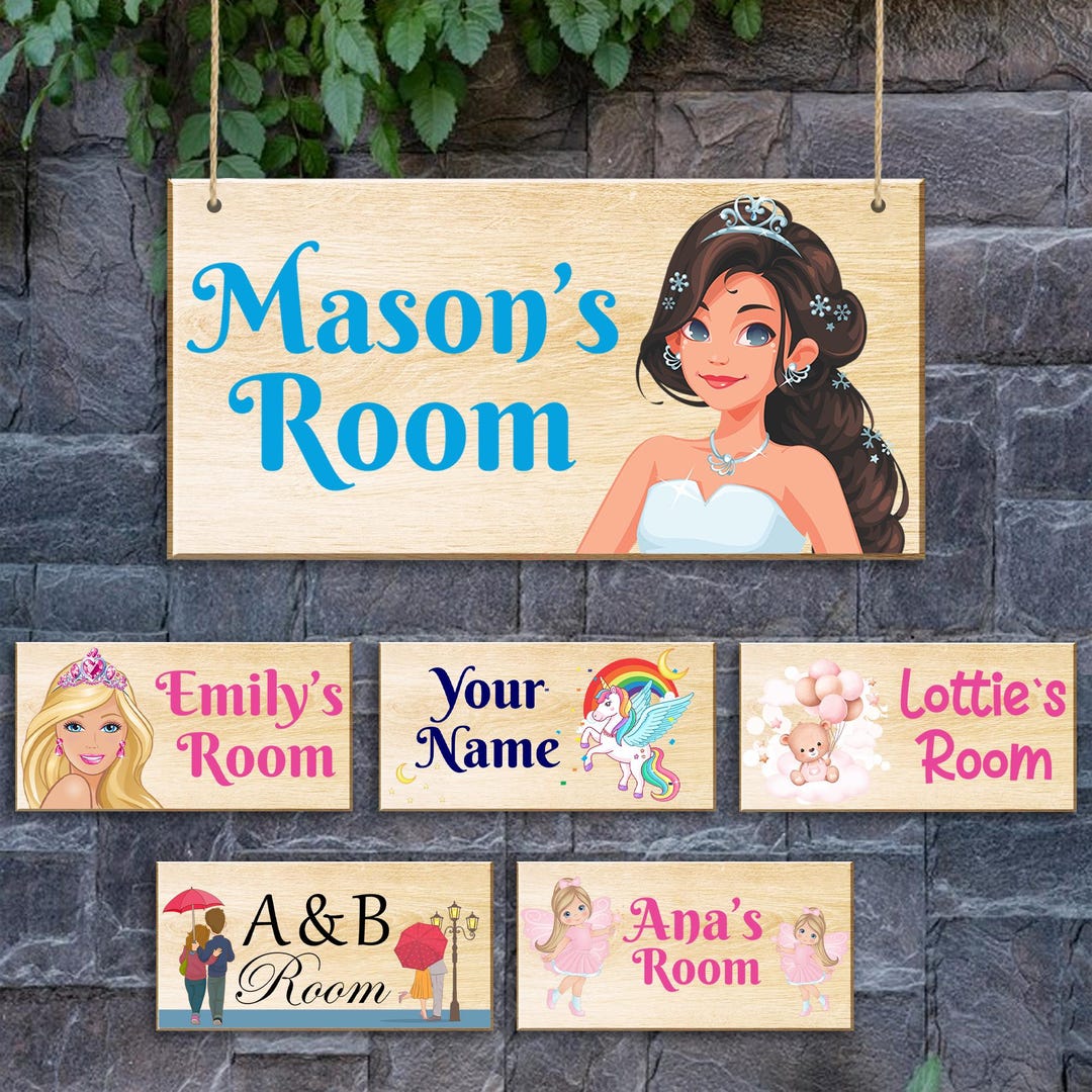 Personalised Room Sign Wooden Door Sign UV Printed Door Sign Girl's ...