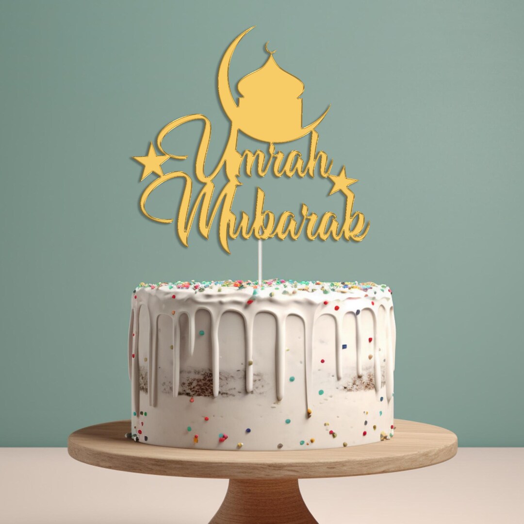 Umrah Mubarak Cake Topper - Custom Acrylic Mirror Cake Decoration - Eid ...