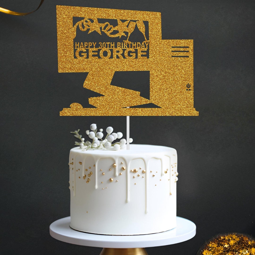 Personalised Glitter Cake Topper Custom Any Name and Age Computer ...