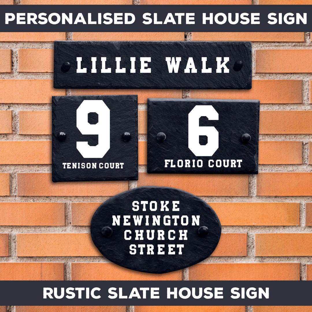 Rustic Printed Custom Slate House Gate Sign Plaque Door Number ...