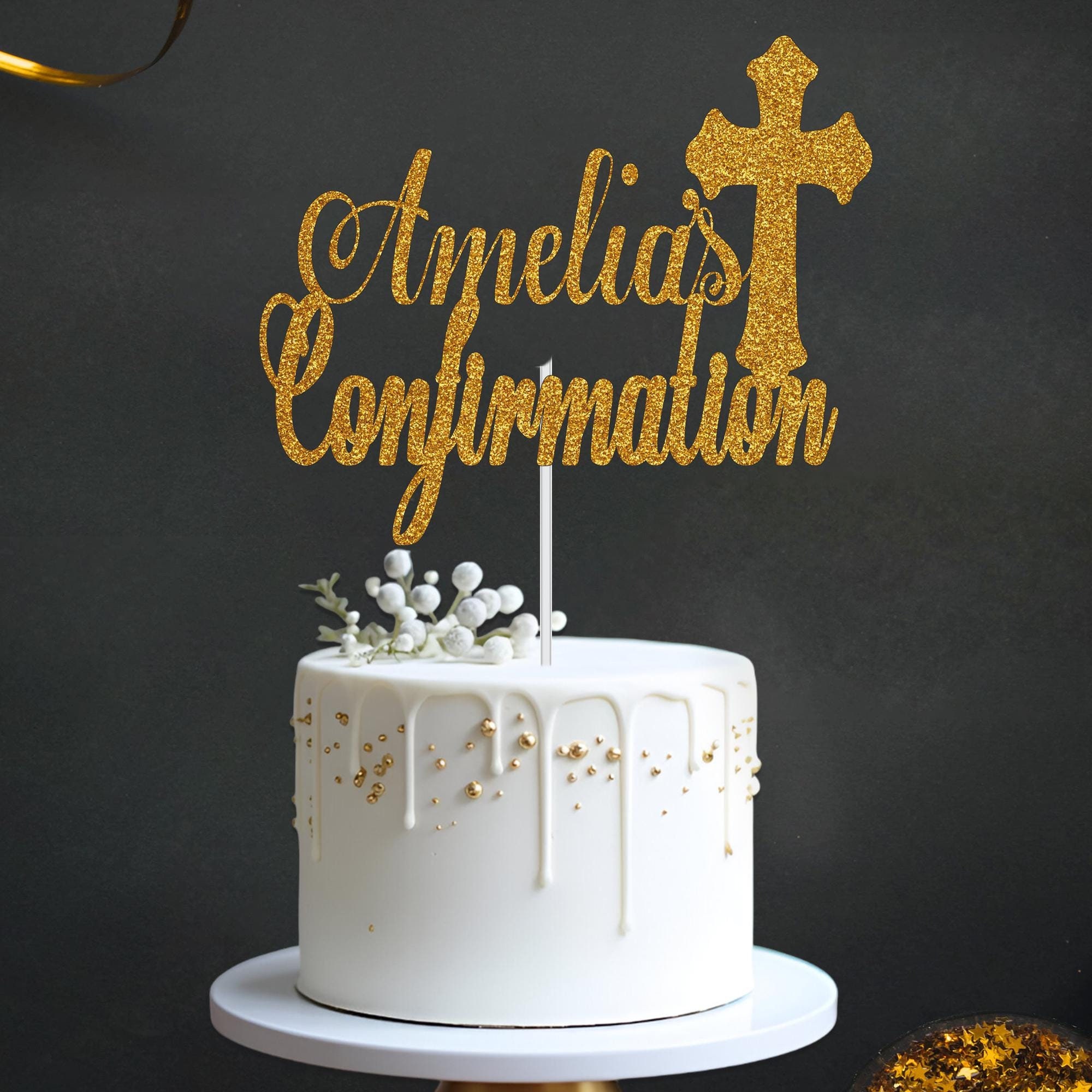 Personalised Confirmation Cake Topper Custom Colour Any Name God Bless ...