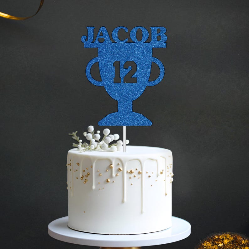 Personalised Glitter Football Cup Trophy Birthday Cake Topper ...