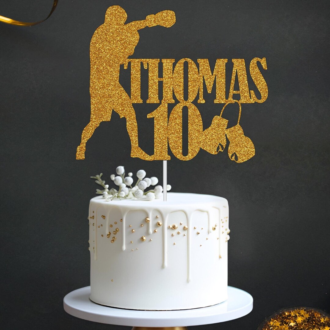 Personalised Boxing Theme Cake Topper Custom Glitter Happy Birthday ...
