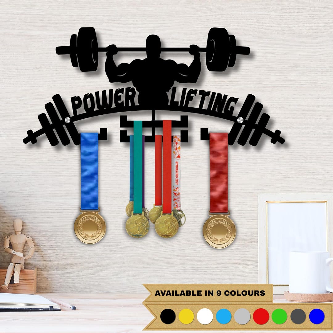 Powerlifting Acrylic Medal Hanger Wall Decor , Weightlifter Name Sign ...