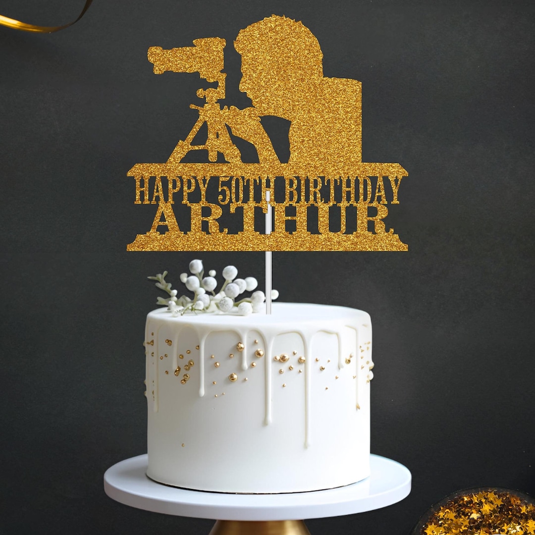 Personalised Photographer Birthday Glitter Cake Topper Custom Any Name ...