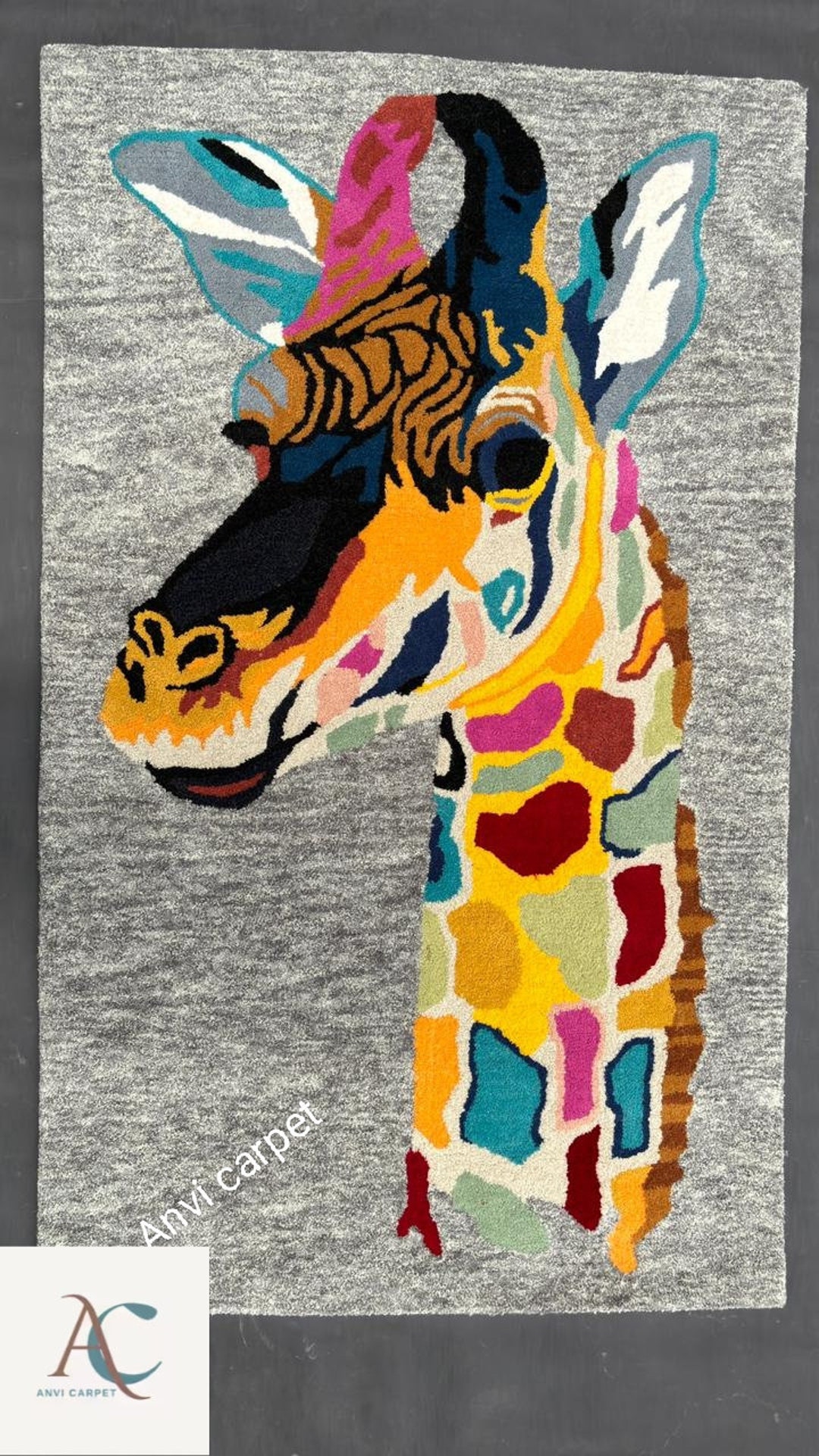 New Multi-color Cute Giraffe With Grey Background Area Rug for Living ...