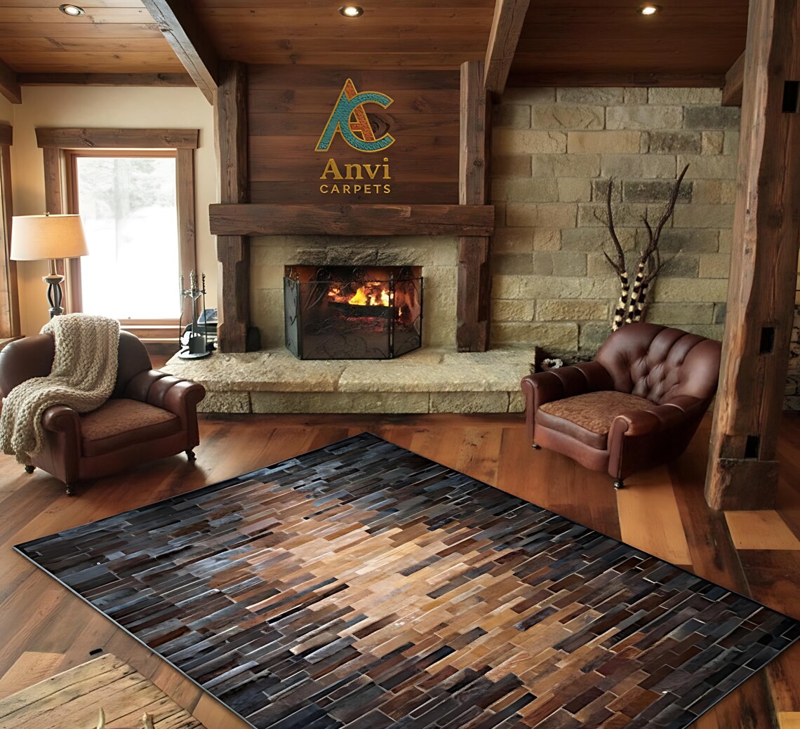Handmade Cowhide Patchwork Rug: Leather Area Rug for Home Decor USA ...