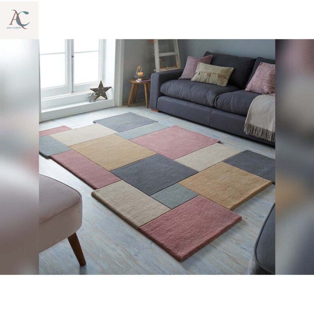 New Multicolor Geometric Box Pattern Rug for Living Spaces | Offices ...