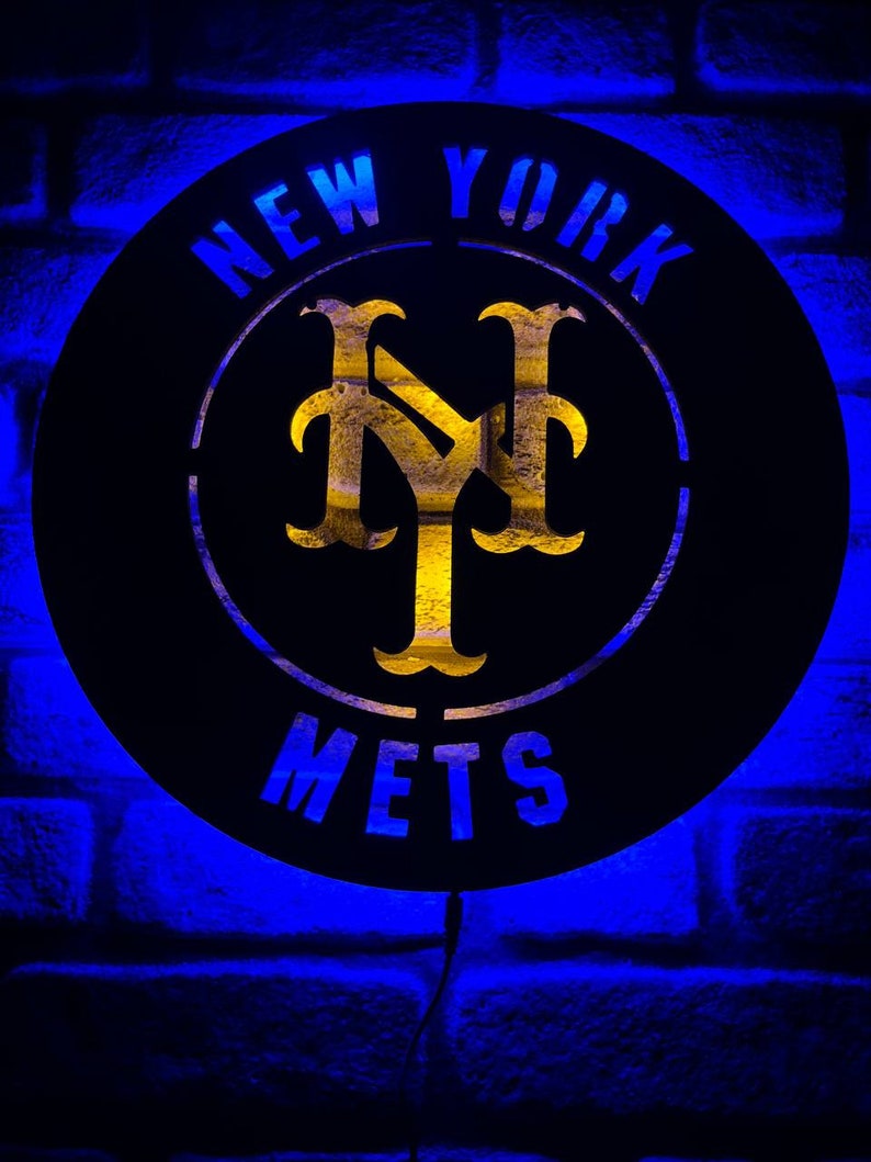 MLB Sign, New York Mets Logo Wood Led Art, Custom New York Mets Wall ...