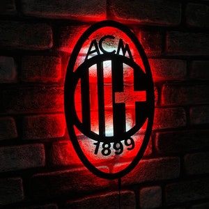 Milan Led Sign , AC Milan Wall Decor , Seri A Lighted Wall Decor ...