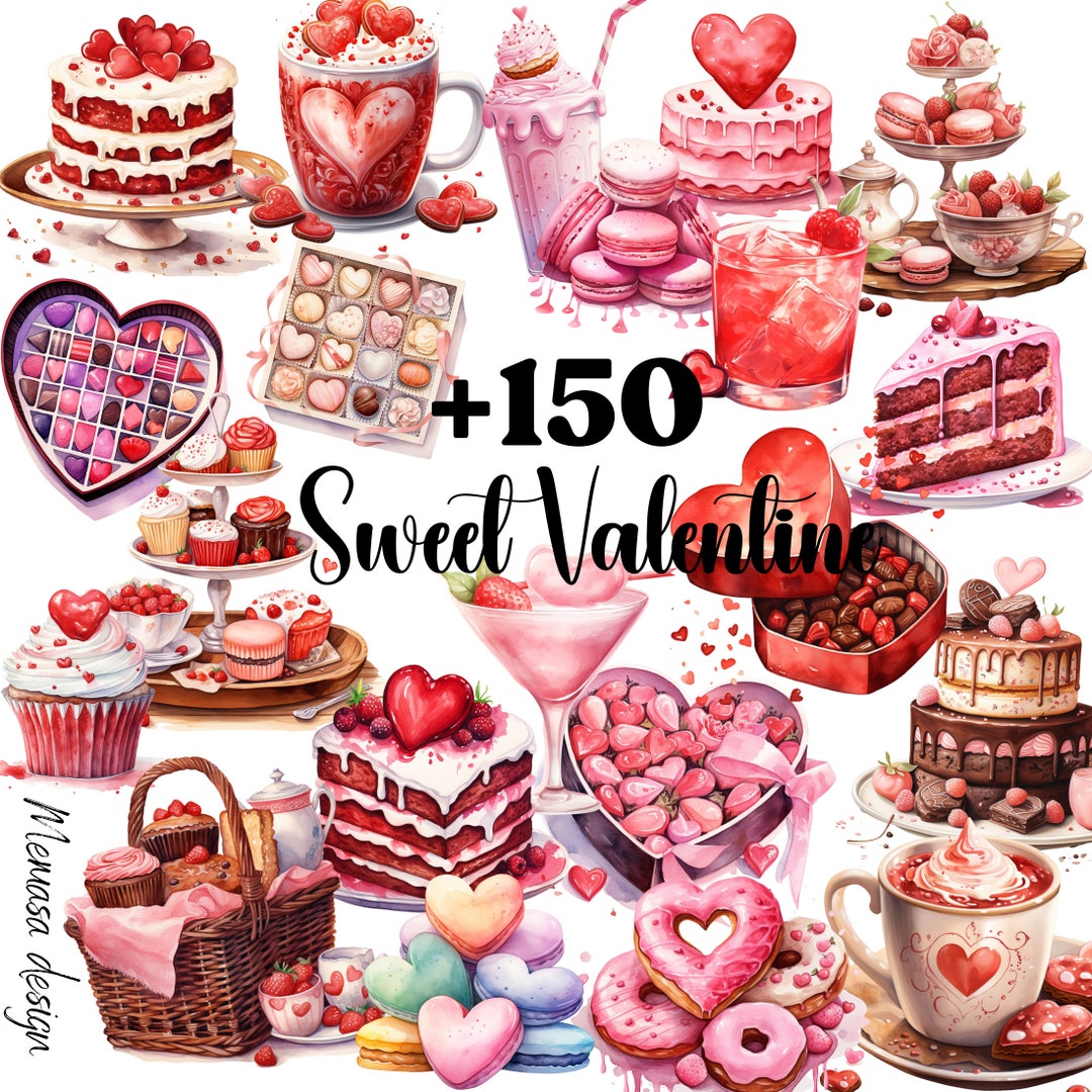 Watercolor Sweet Valentines Day Collection Clipart,+150 PNG Valentines ...