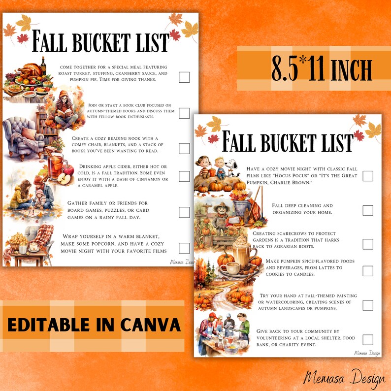 Editable Fall Family Bucket List for Autumn Printable Checklist Instant ...