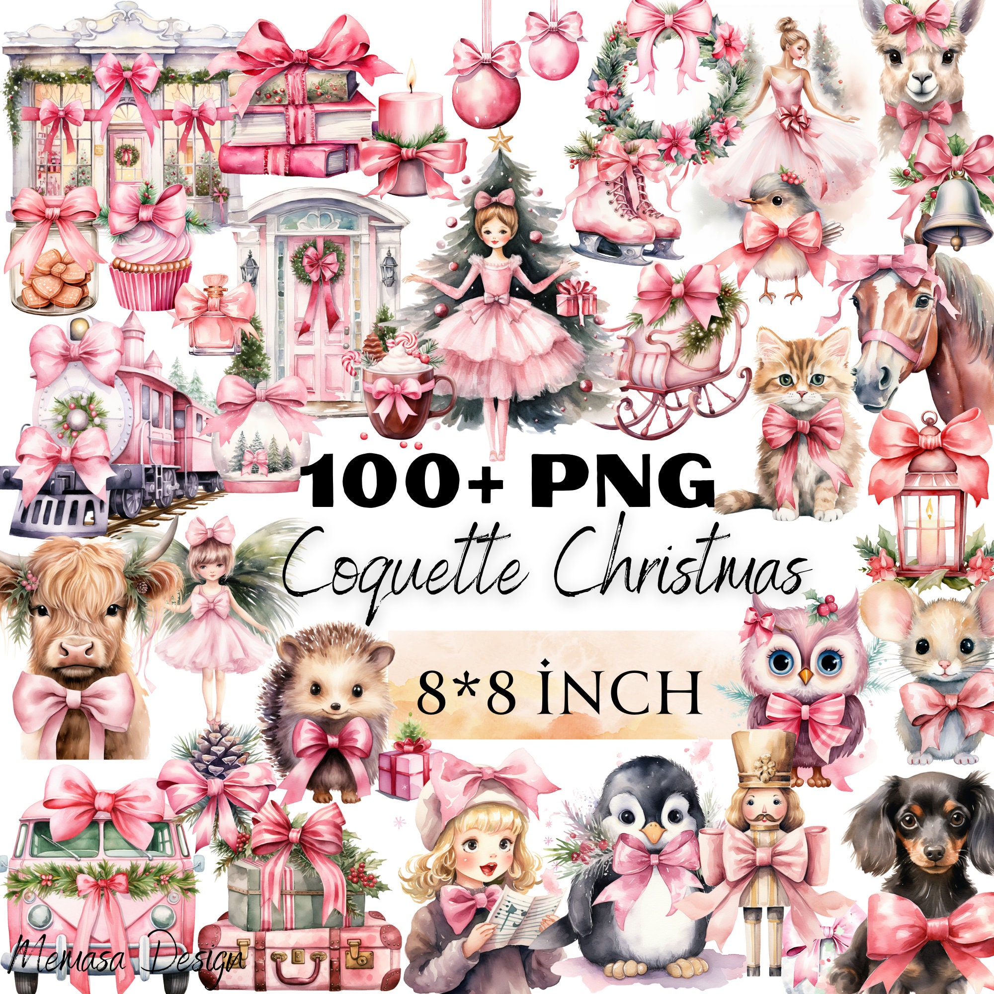 Coquette Christmas Aesthetic Clipart PNG, Pink Clipart, Pink Watercolor ...