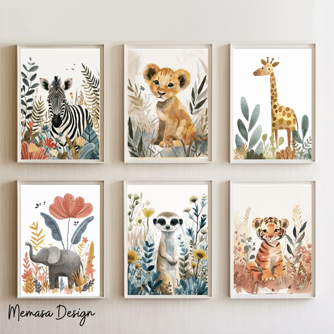 Cute Safari Animal Prints | Set of 6 | Safari Nursery Decor | Safari ...