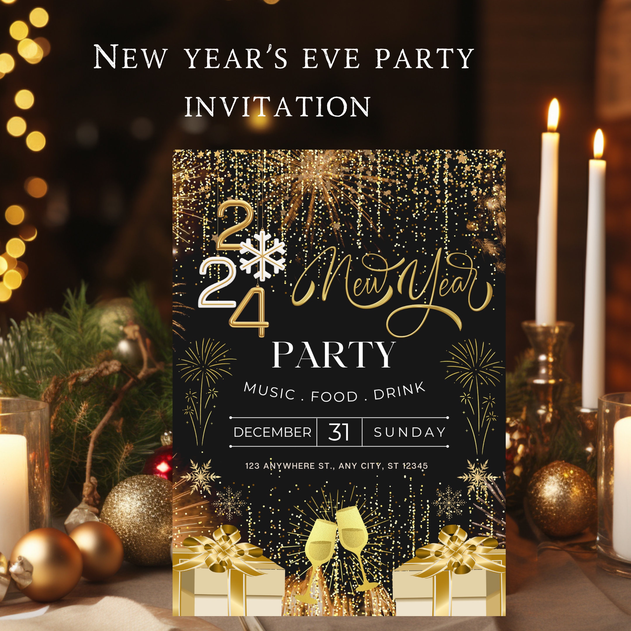 Editable New Years Eve Party Invitation. 2024 New Years Party Invite ...