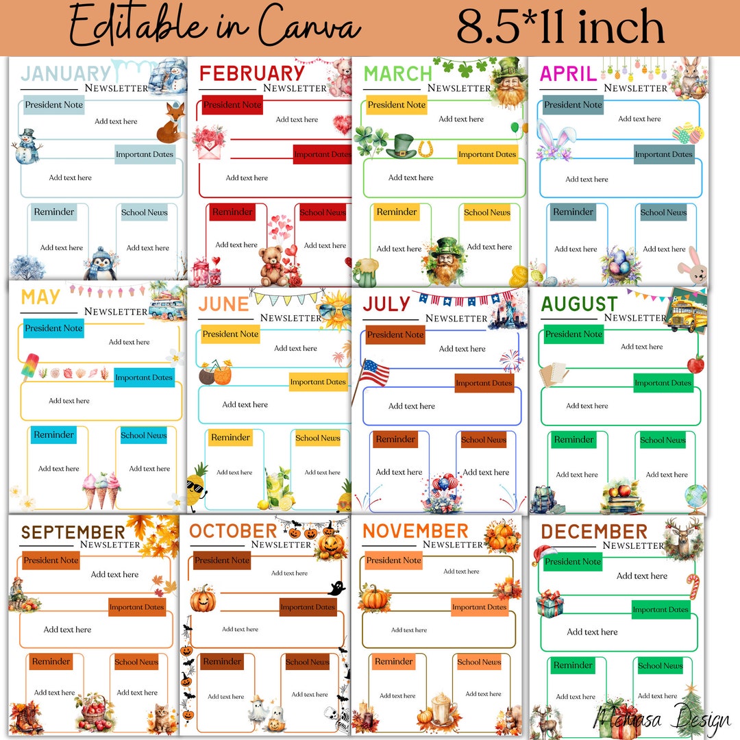 Editable Yearly/monthly Newsletter, Newsletter Template Set,school ...