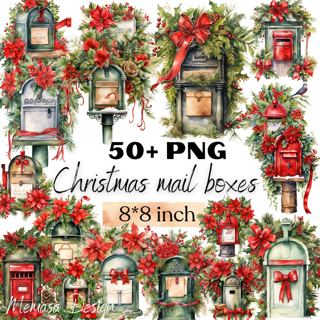 Christmas Mailboxes Watercolor Clipart Bundle, Festive Cozy Images ...