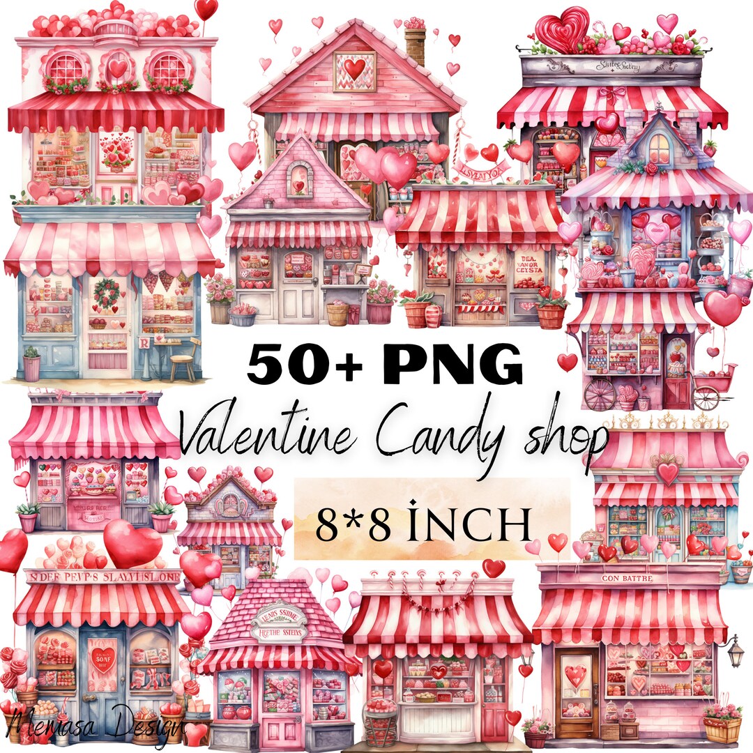 Valentine Candy Shop Clipart. Pink & Red Valentine Sweet Shop PNG ...