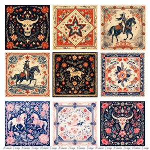 Western Bandana Digital Design, Cowboy Bandana Pattern, Hippie Style ...