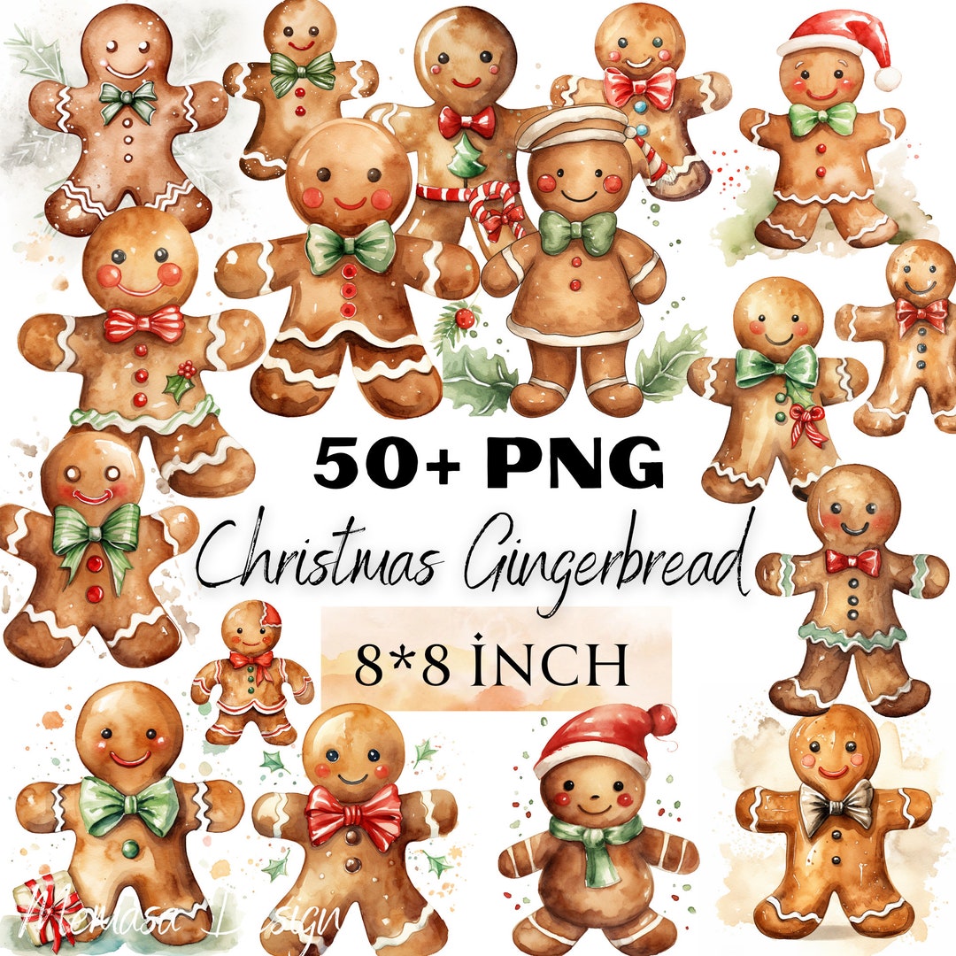 Gingerbread Cookies Watercolor Clipart Bundle, Xmas Cookie Images ...