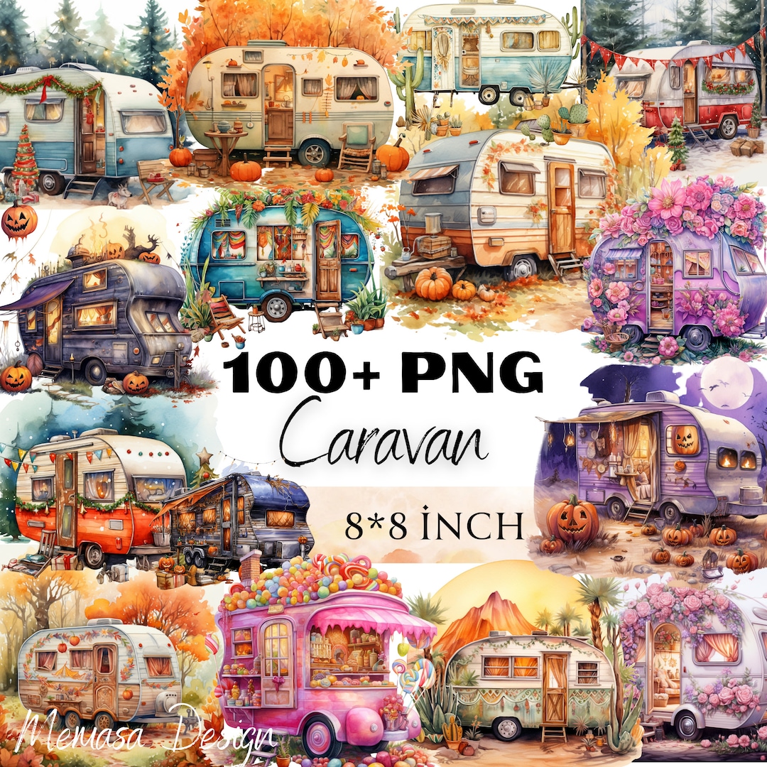 Watercolor Boho Caravan Clipart Bundle, Watercolor Christmas Caravan ...