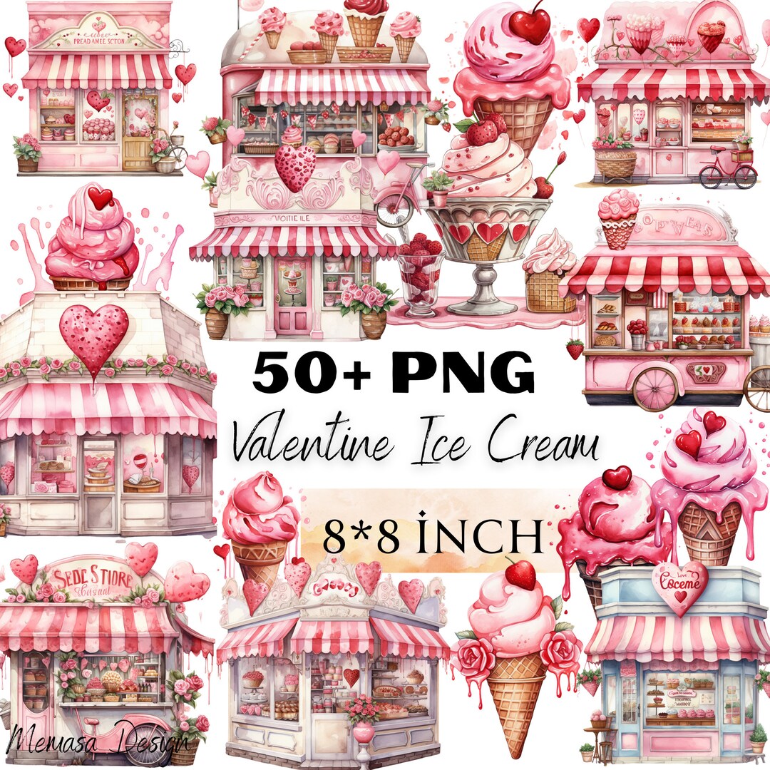 Watercolor Valentines Day Ice Cream Clipart, Ice Cream for Instant ...