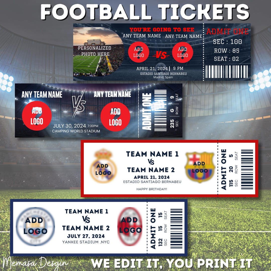 Editable Football Ticket,personalized Football Ticket Gift, Sport ...