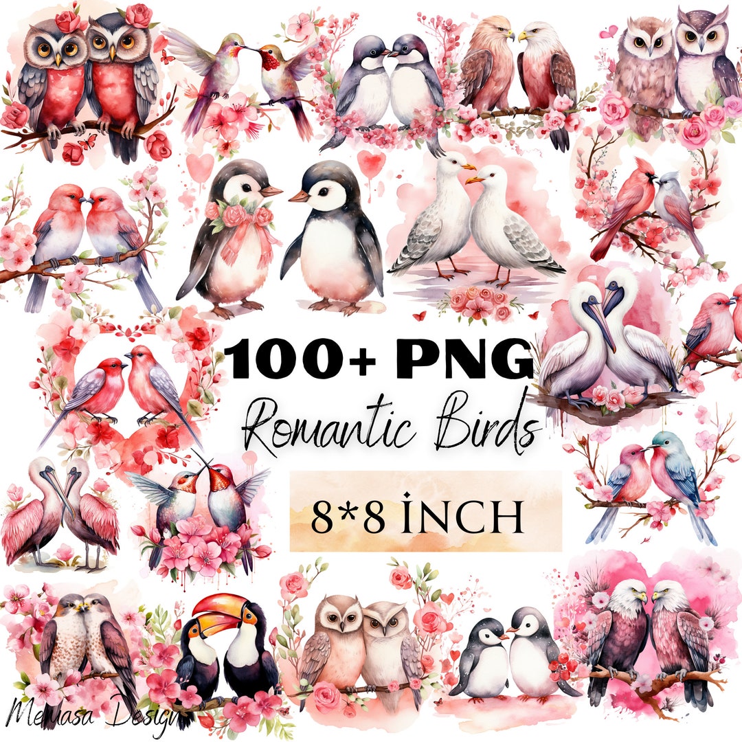St. Valentine's Day Birds Watercolor Clipart Bundle, Romantic Bird ...
