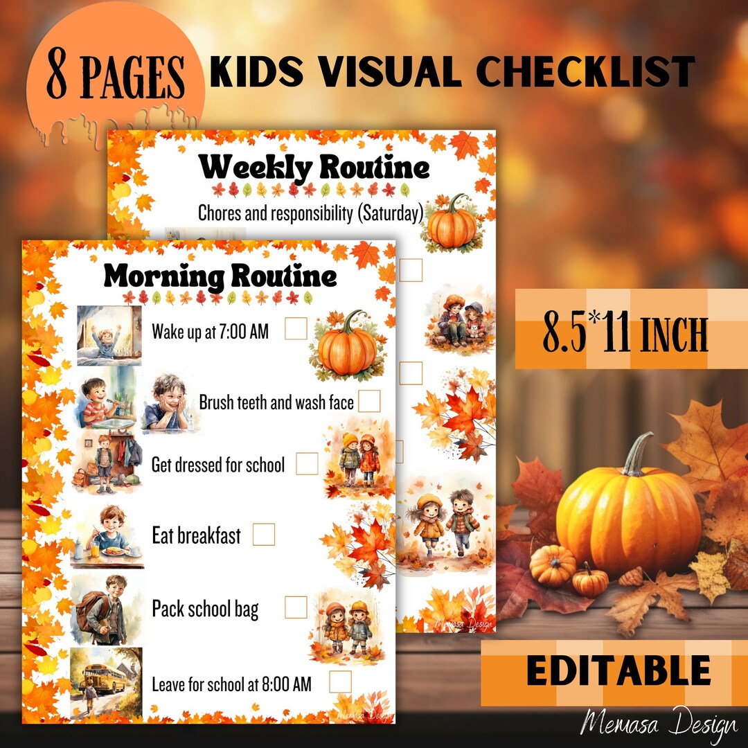 Editable Kids Visual Checklist, Daily School Checklist Schedule ...