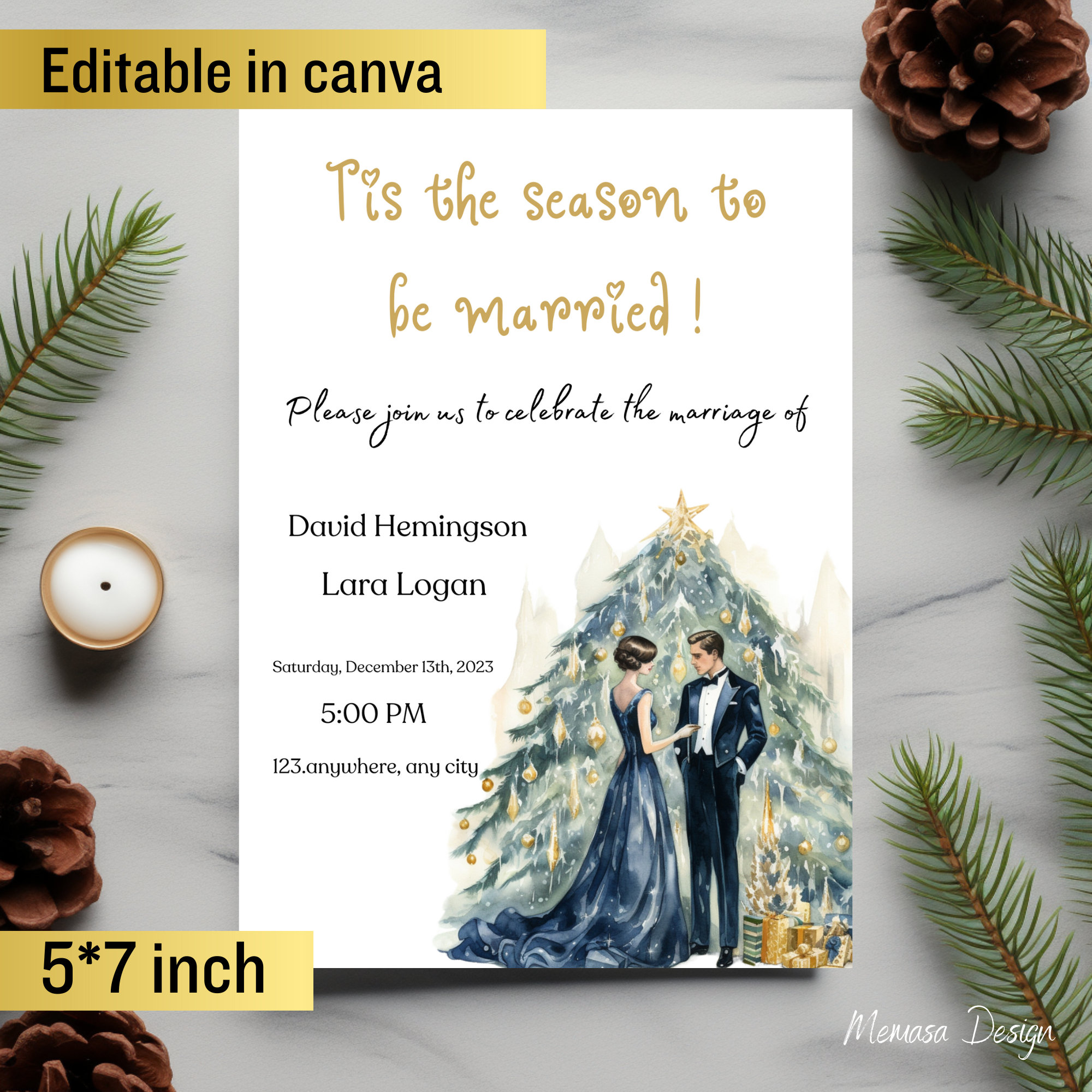 Editable Christmas Wedding Invitation, Winter Wedding Invitation ...