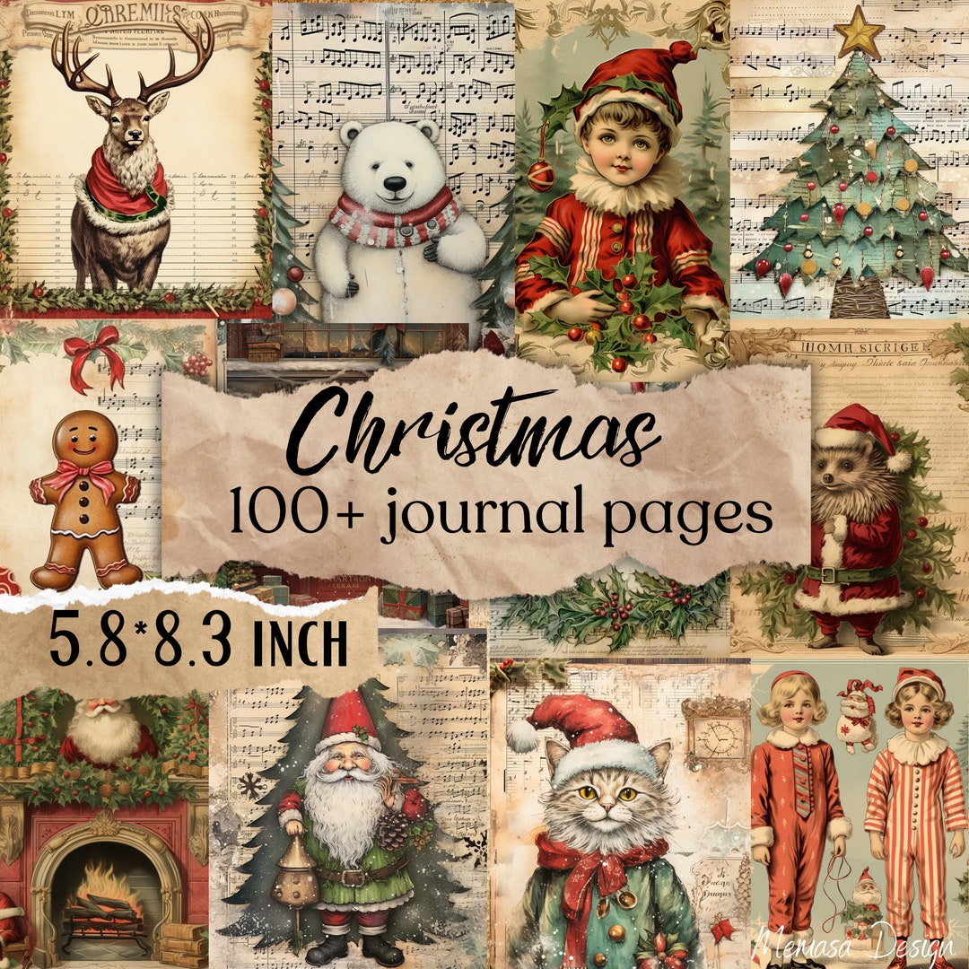 Christmas Junk Journal Kit, Christmas Papers, PNG Printables, Vintage ...